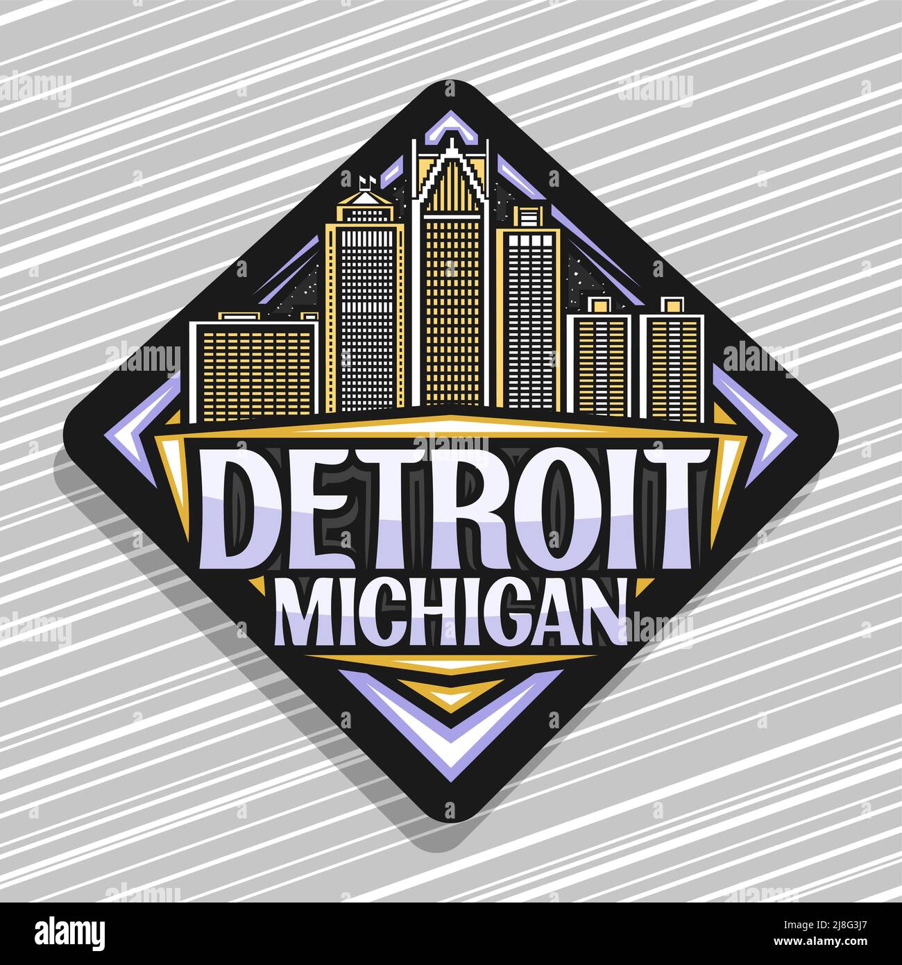 Vector logo for Detroit, black rhombus road sign with line illustration ...