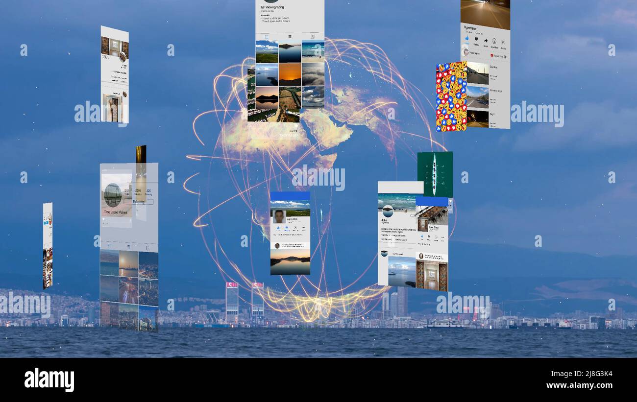 Futuristic city connected to social media. High tech vision of izmir ...