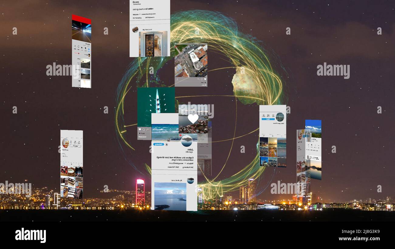 Futuristic city connected to social media. High tech vision of izmir ...
