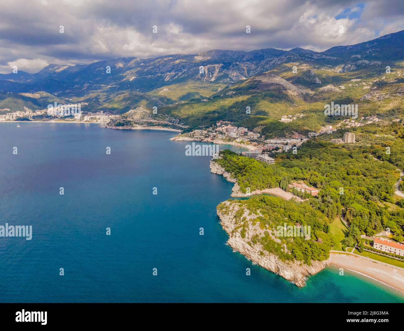 Aerial view of sea waves and fantastic Rocky coast, Montenegro Stock ...