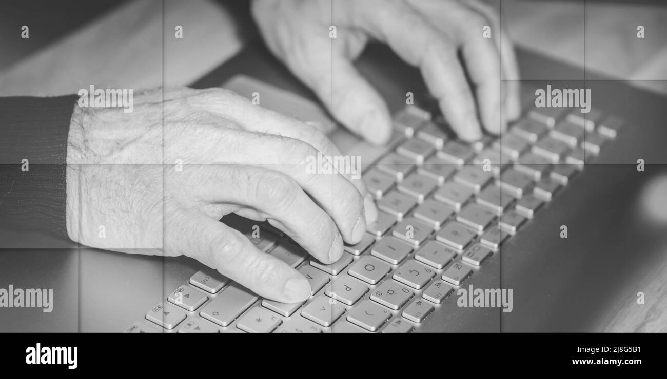Male hands using keyboard Black and White Stock Photos & Images - Alamy