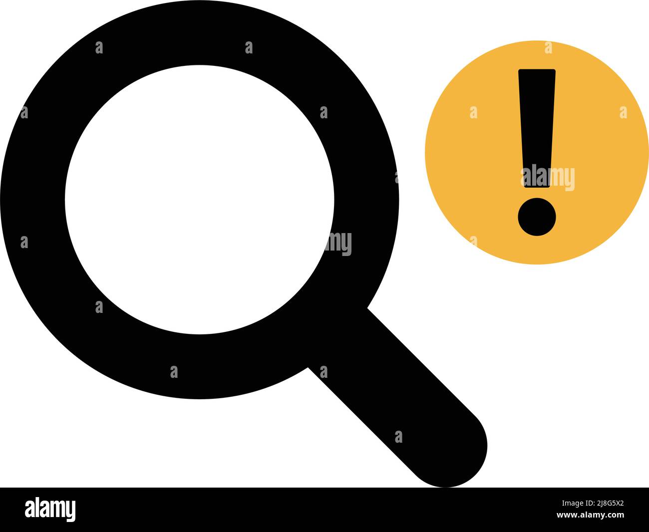 Magnifying glass and exclamation icons for caution and warning ...