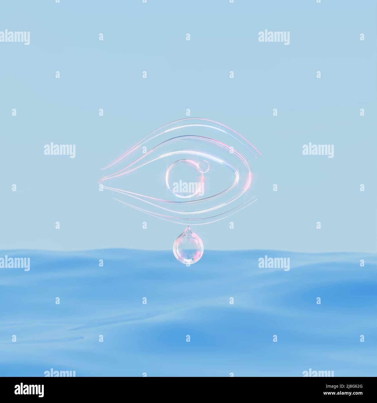 3d render, 3d illustration. Abstract glass transparent eye with sea ...