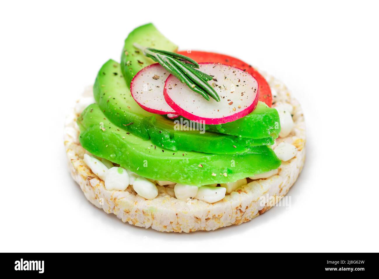 Rice Cake Sandwich with Avocado, Tomato, Cottage Cheese, Olives and ...