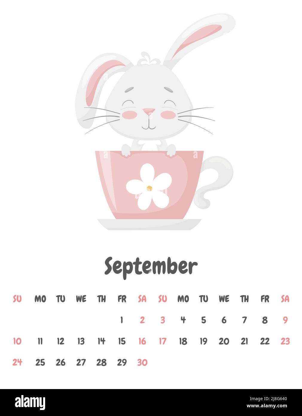 Calendar page for the month of September 2023 with a cute funny rabbit ...