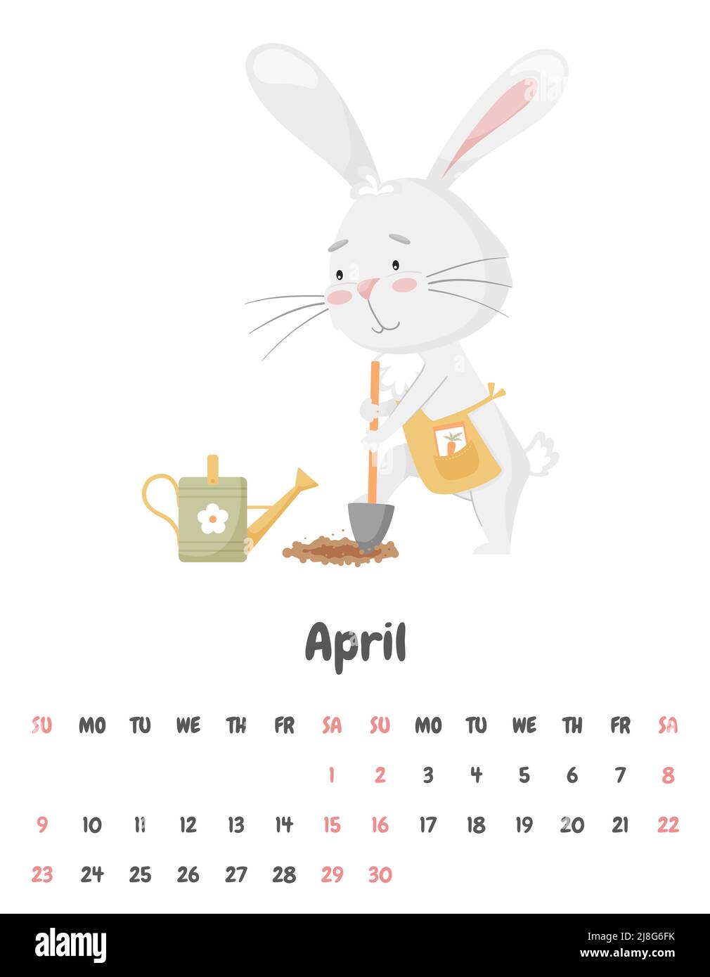 Calendar page for the month of April 2023 with a cute rabbit, digging ...