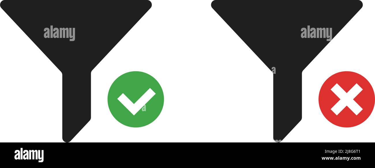 A filter icon with a check mark and a cross mark. Editable vector Stock ...