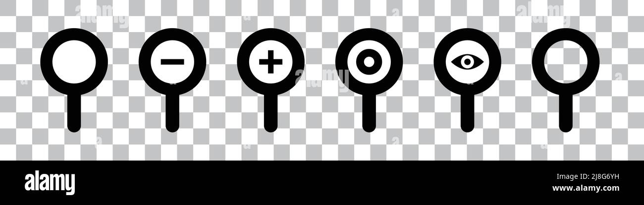 A set of magnifying glass icons in various styles, isolated on a ...