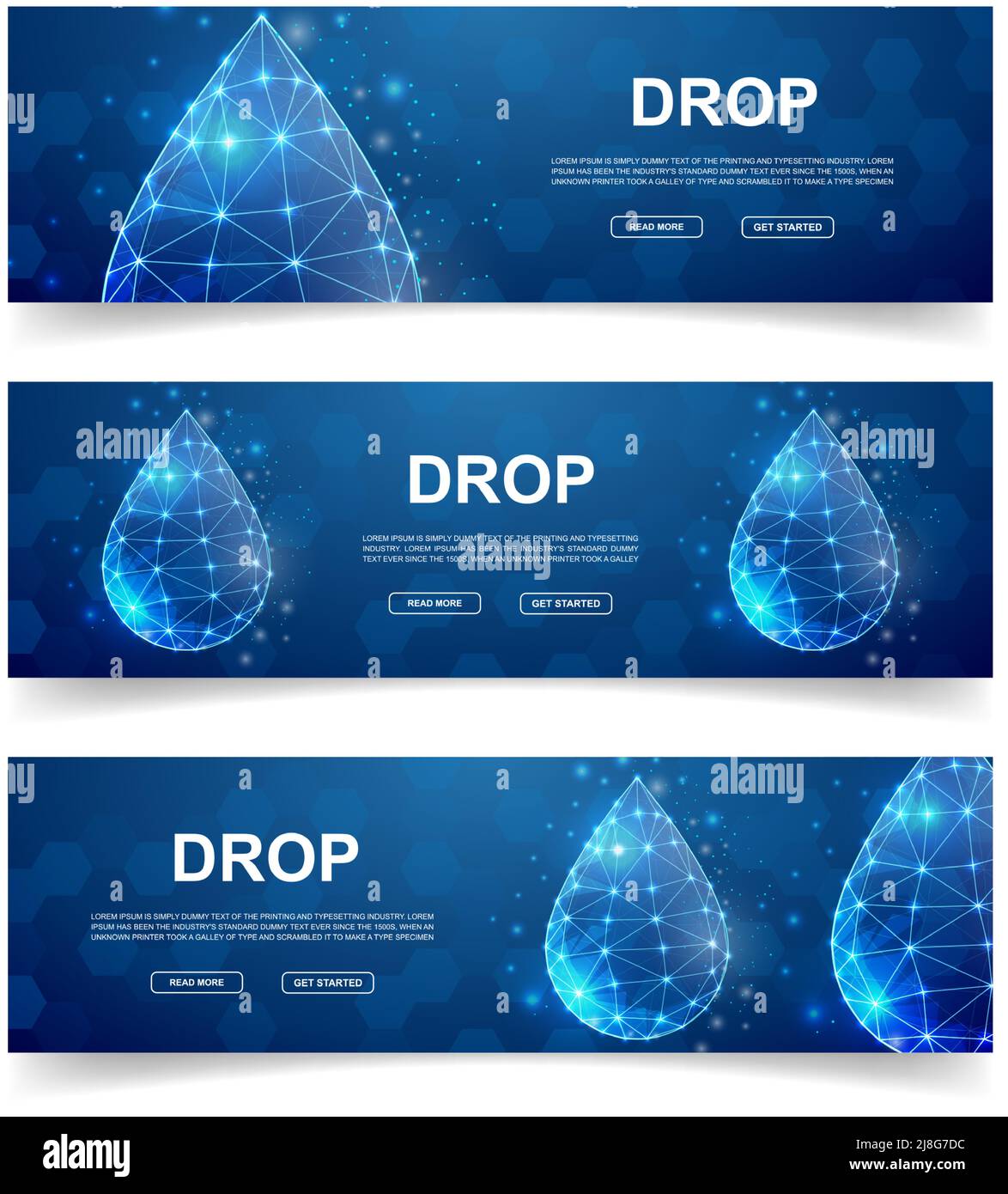 Set of three Water drop horizontal banners. Horizontal illustration for ...