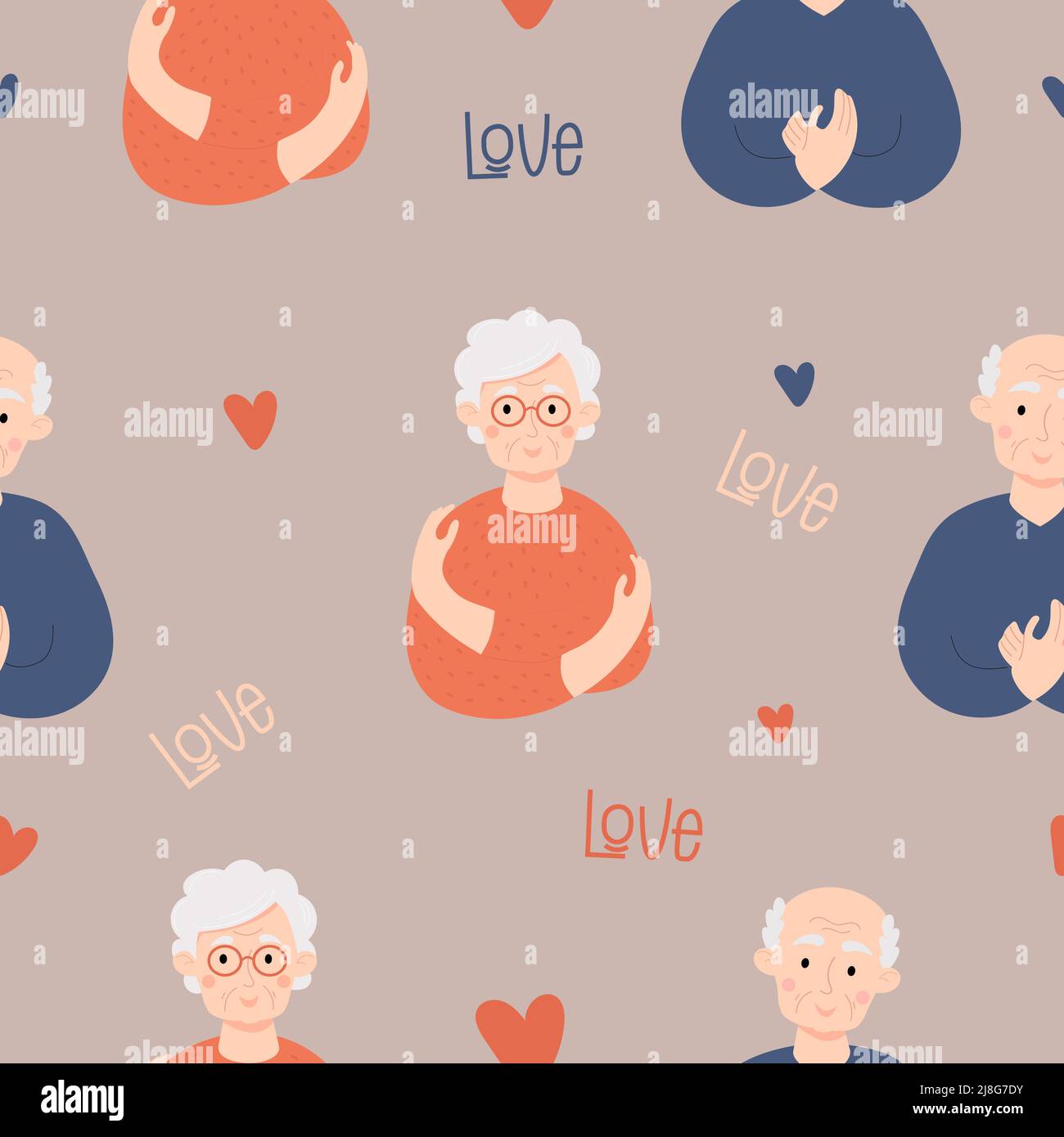 Seamless pattern with elderly couple happy old people. Cute old woman ...
