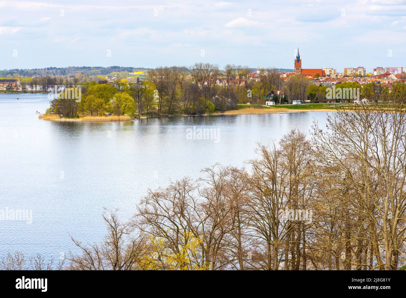 Elk, Poland - May 1, 2022: Panoramic aerial view of Jezioro Elckie lake ...