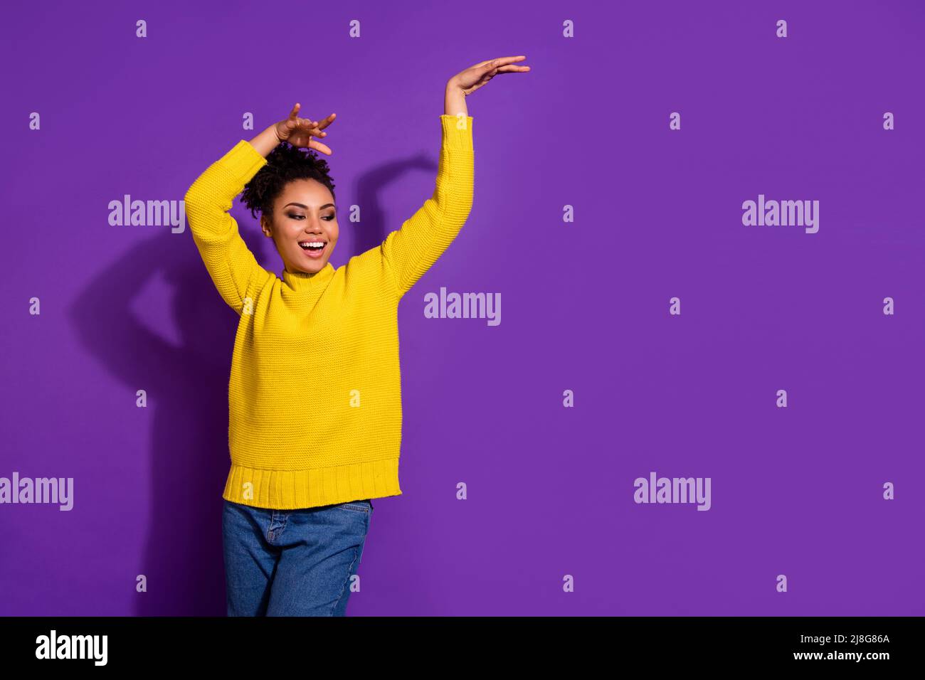 Portrait of positive pretty person have fun clubbing dancing good mood ...