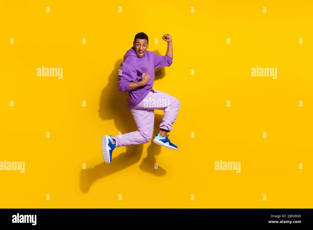 Full length body size view of handsome trendy overjoyed cheerful guy ...