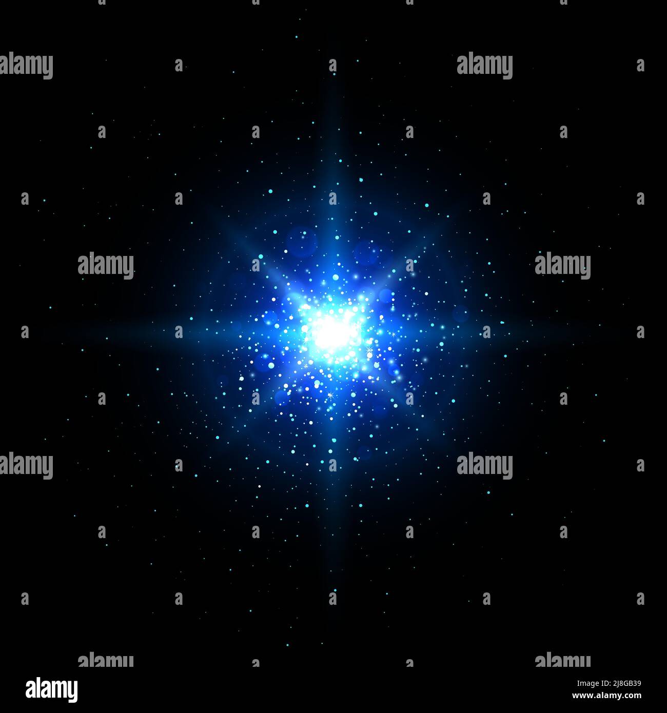 Bright blue star cluster, galaxy. Lens flare. Glowing blue stars in ...