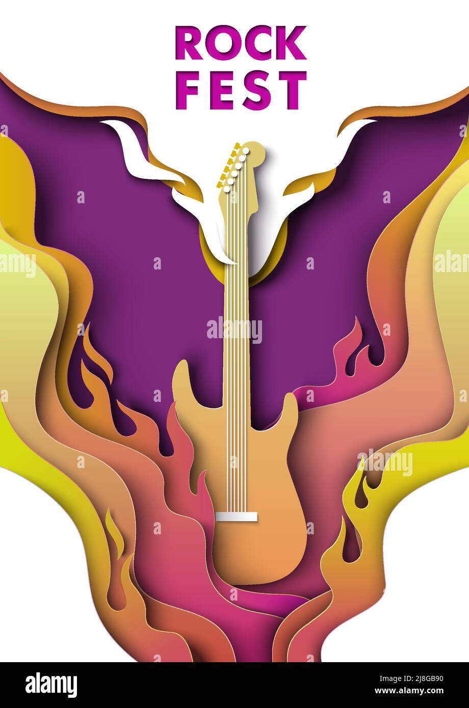 Rock fest vector poster with guitar on fire Stock Vector Image & Art ...