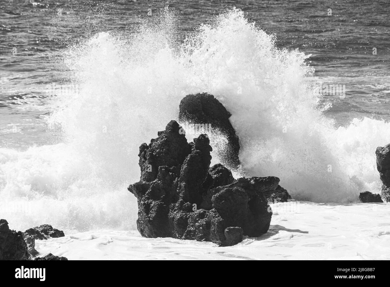Powerful waves against the sea stacks of Lanzarote island, Atlantic ...