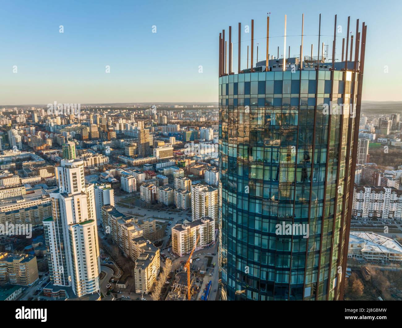 Yekaterinburg skyscraper aerial panoramic view at spring or autumn in ...