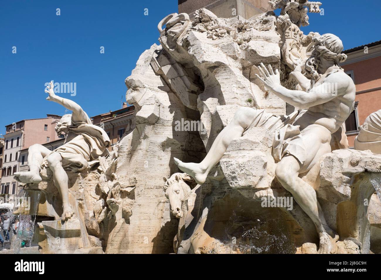 Four Rivers Fountain or Fontana dei Quattro Fiumi at Piazza Navona in ...