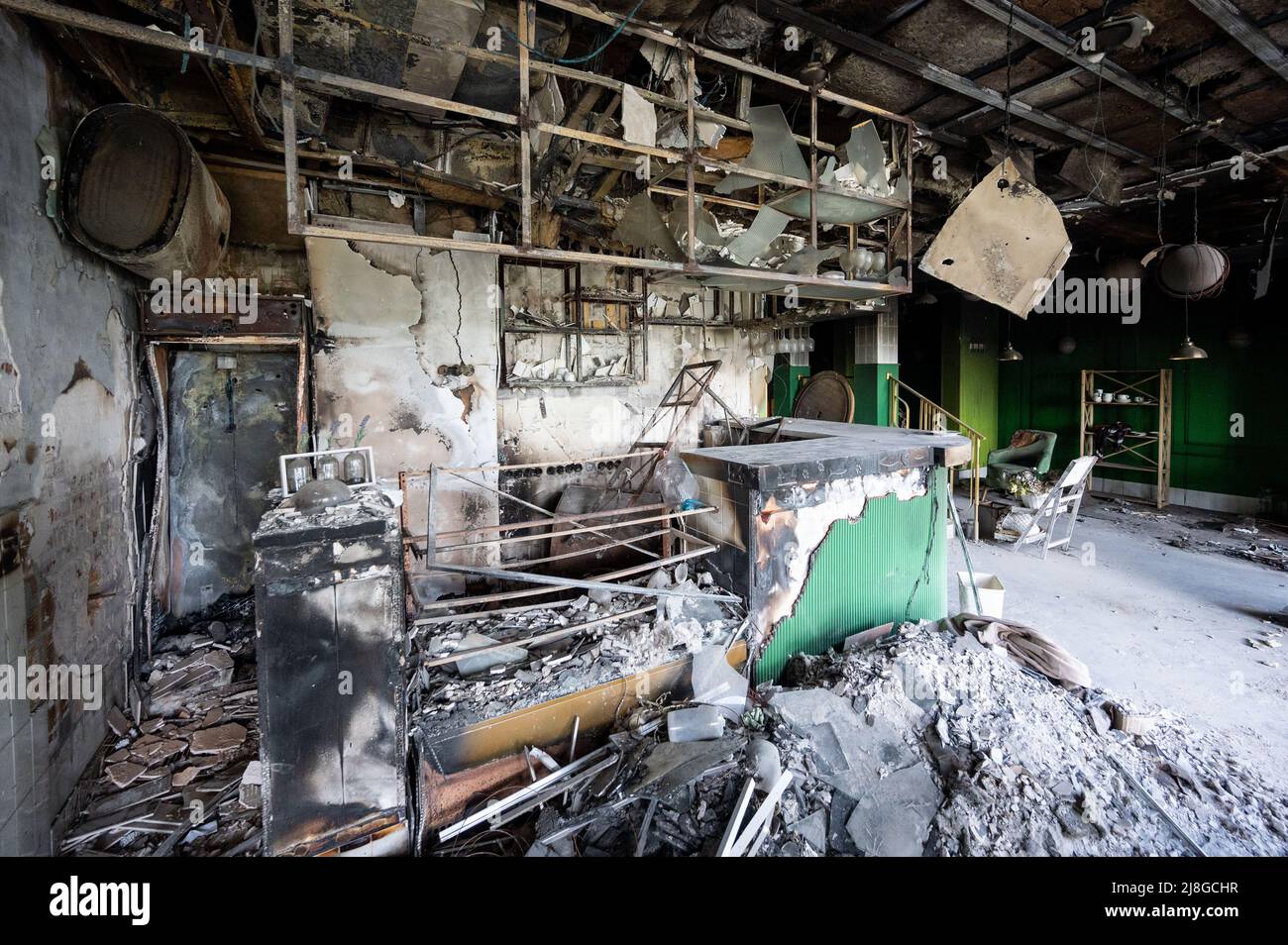Part of a building housing a restaurant destroyed by the Russian ...
