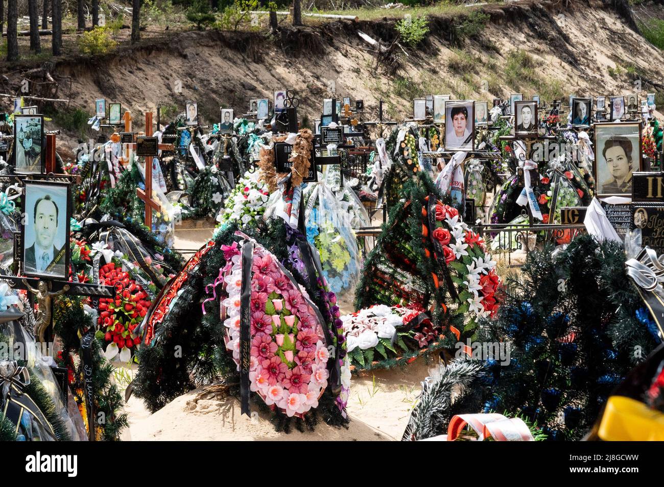 A graveyard with people buried who died during the occupation of Bucha ...