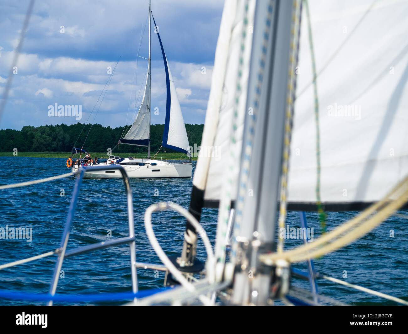 view on a a sailing yacht from the bow of a sailing boat or yacht Stock ...