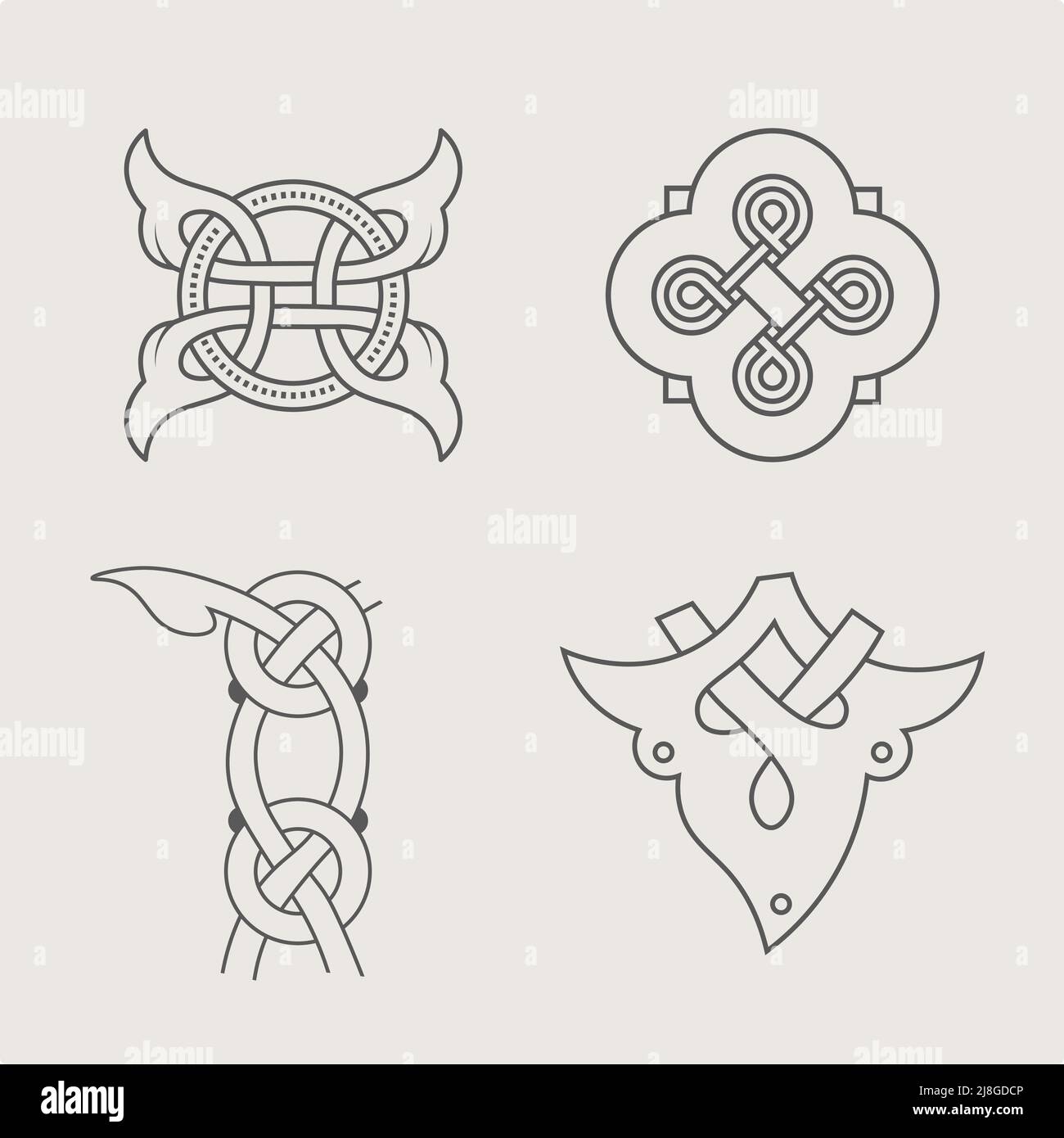 Medieval vector vignette rosette beige outline set Stock Vector Image ...