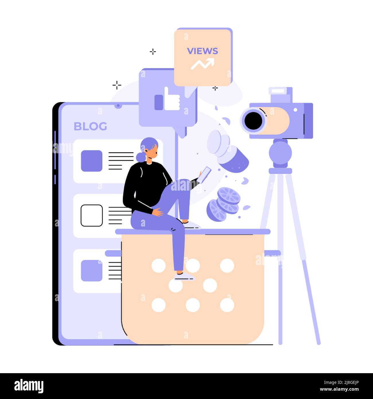 Food blogger create content record video vector Stock Vector Image ...