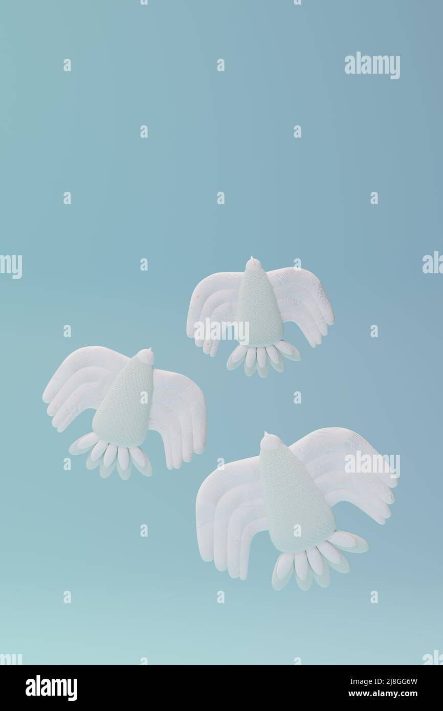 White bird dove of peace flies across the blue sky. The slogan is no ...