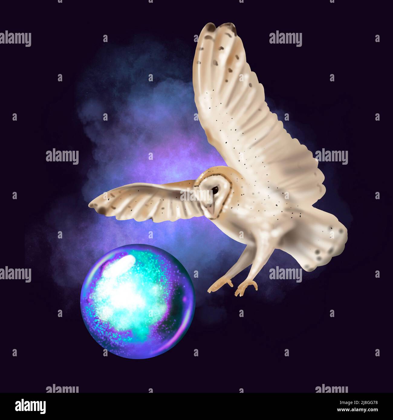 Watercolor flying owl barn owl. A realistic illustration of an owl ...