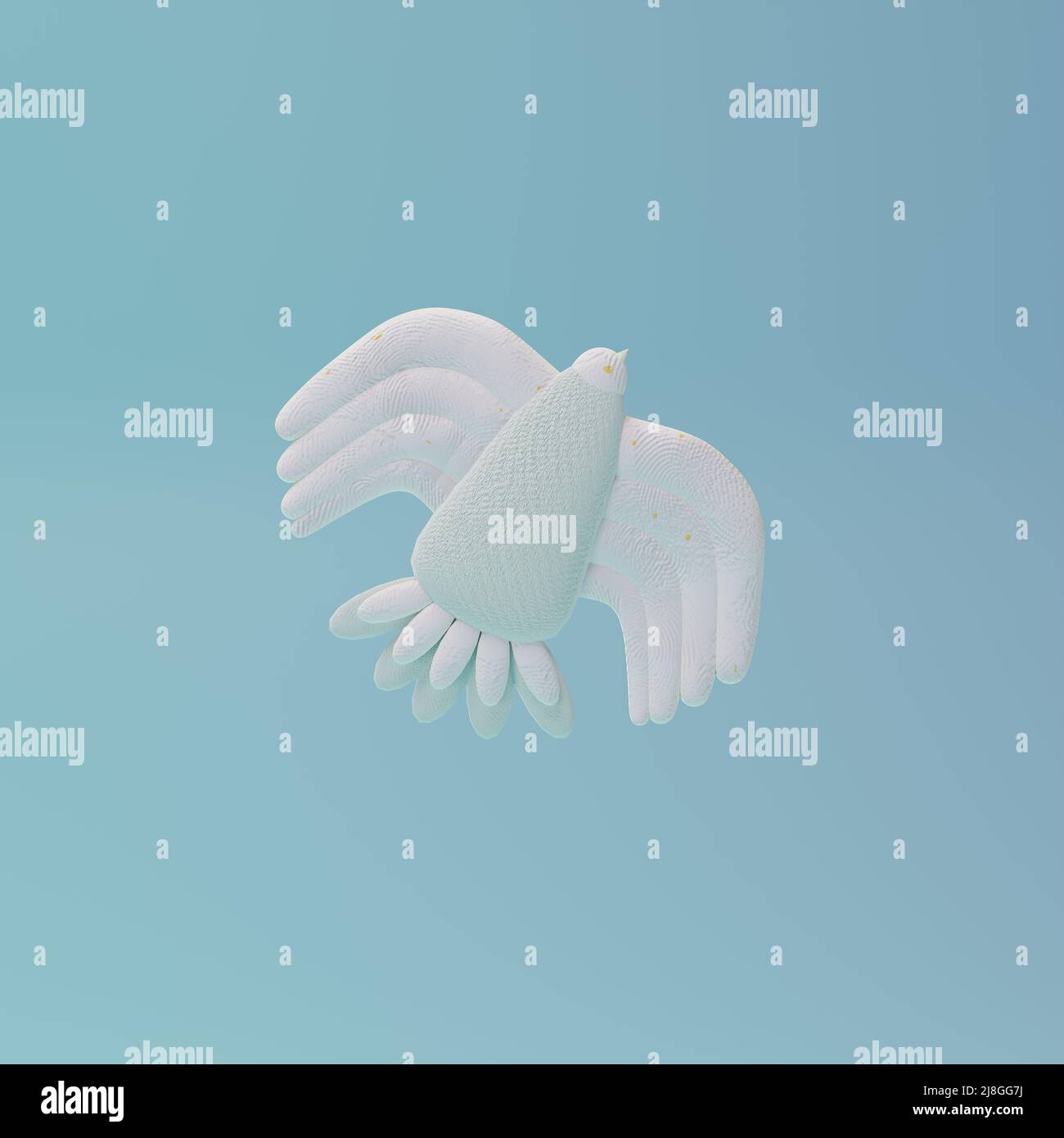 White bird dove of peace flies across the blue sky. The slogan is no ...