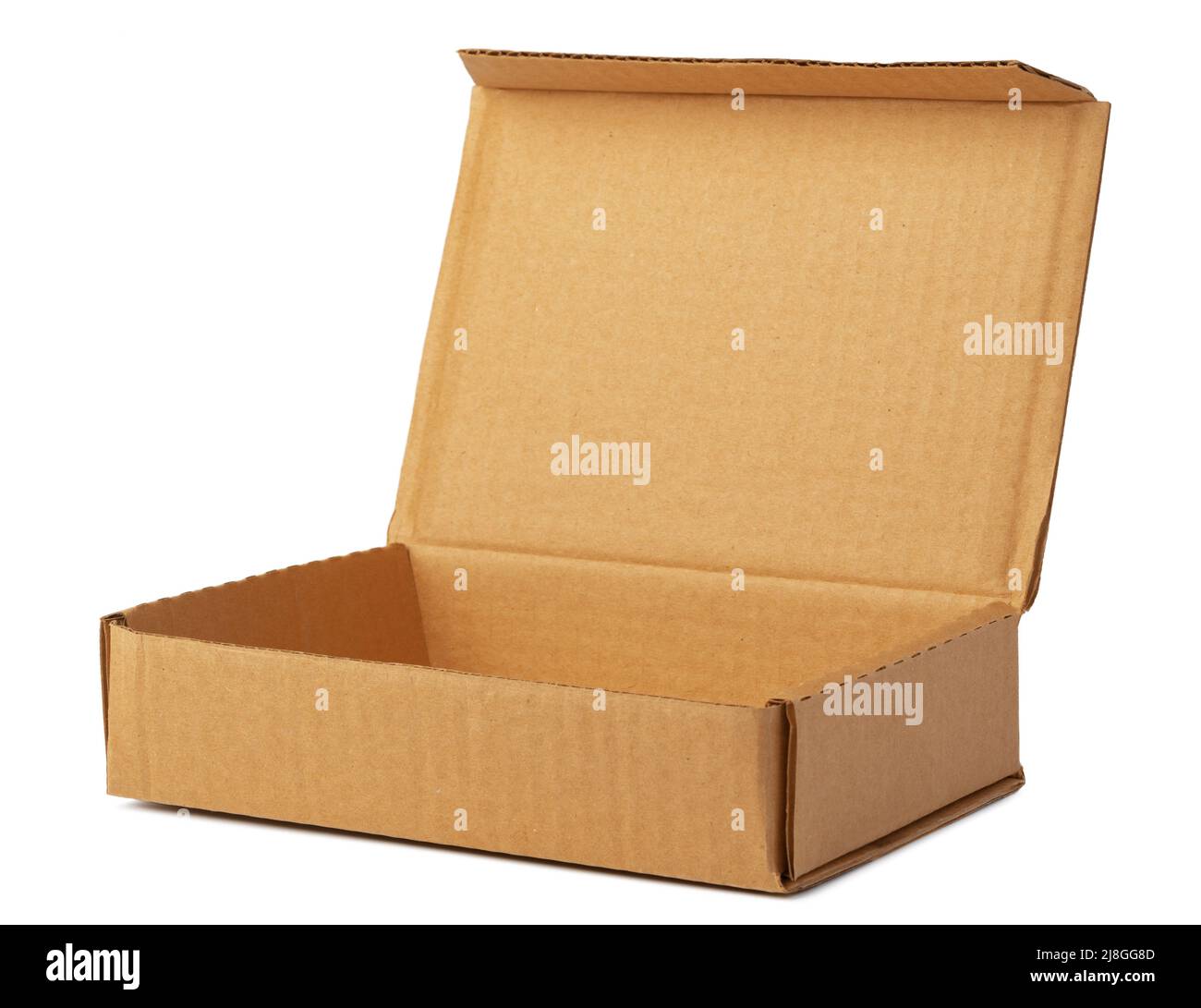 Open brown cardboard box isolated on white Stock Photo - Alamy