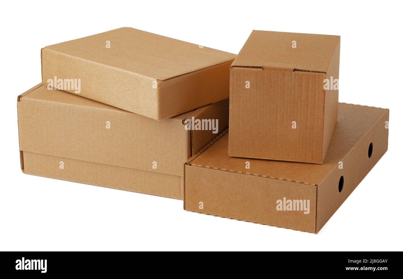 Craft cardboard boxes isolated on white background Stock Photo - Alamy