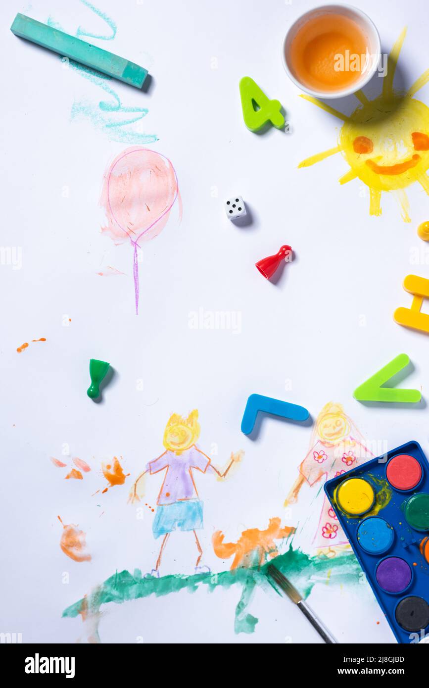 Kids Funny Background with Drawings Stock Photo - Alamy