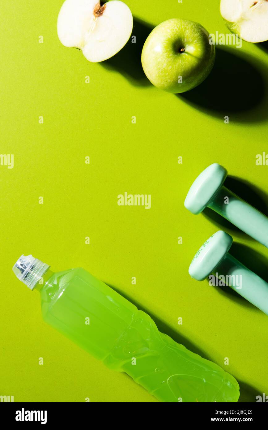 Green Gym Fitness Background. Flat Lay Mockup Stock Photo - Alamy