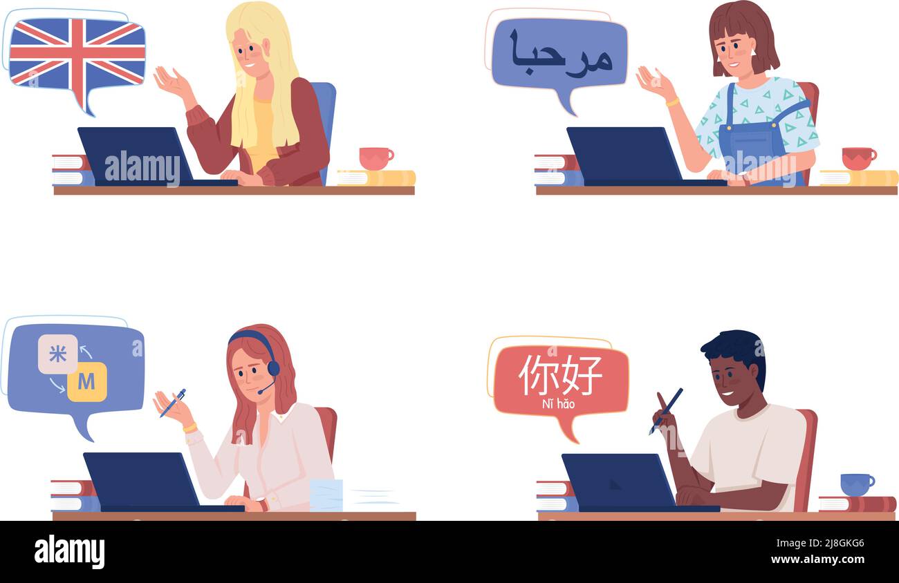 Studying language semi flat color vector character set Stock Vector ...