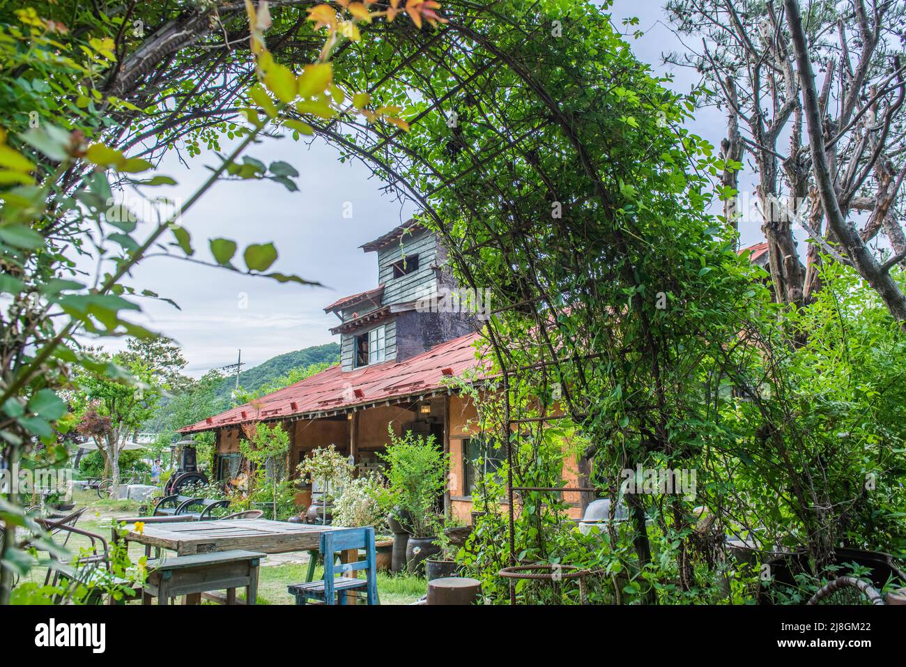 The beautiful rural cafe and garden Stock Photo - Alamy