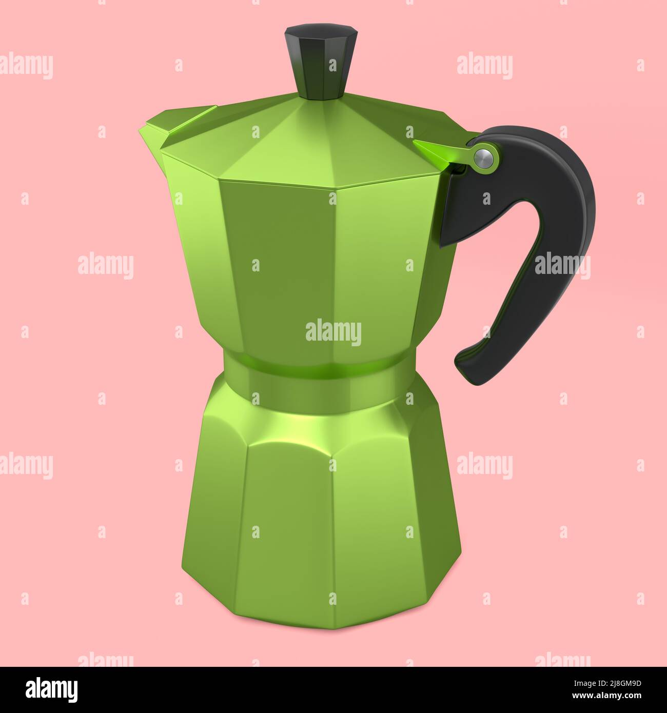 Italian geyser coffee maker a la moka on pink background. 3d render of ...