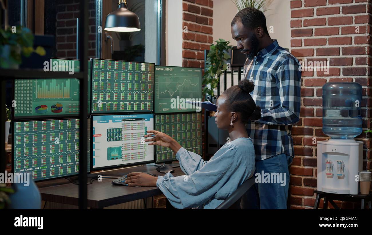 Team of brokers using stock market sales numbers to create capital ...