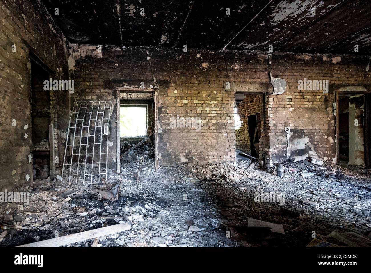 Bucha, Kyiv Oblast, Ukraine. 15th May, 2022. Interior of a building ...