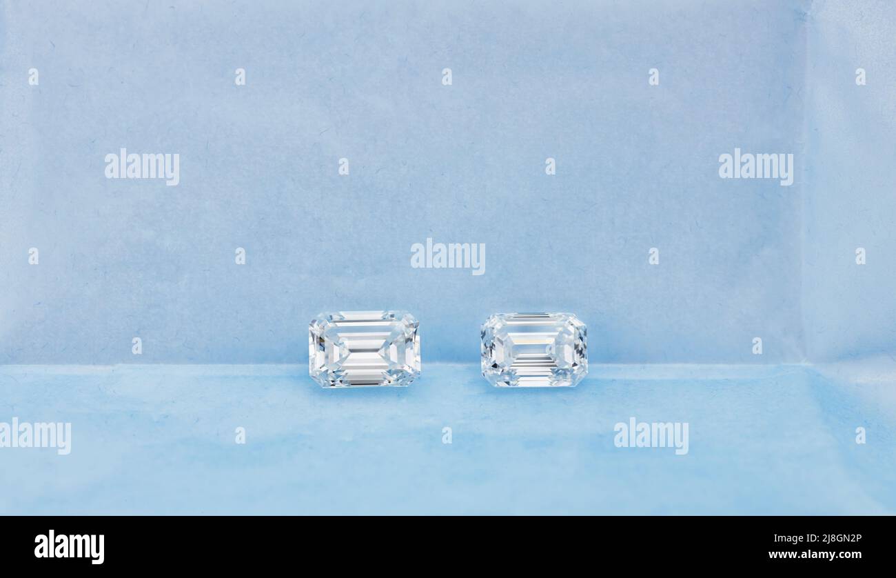 Emerald Cut Diamonds on Blue Background. Diamond Parcel Photograph of ...