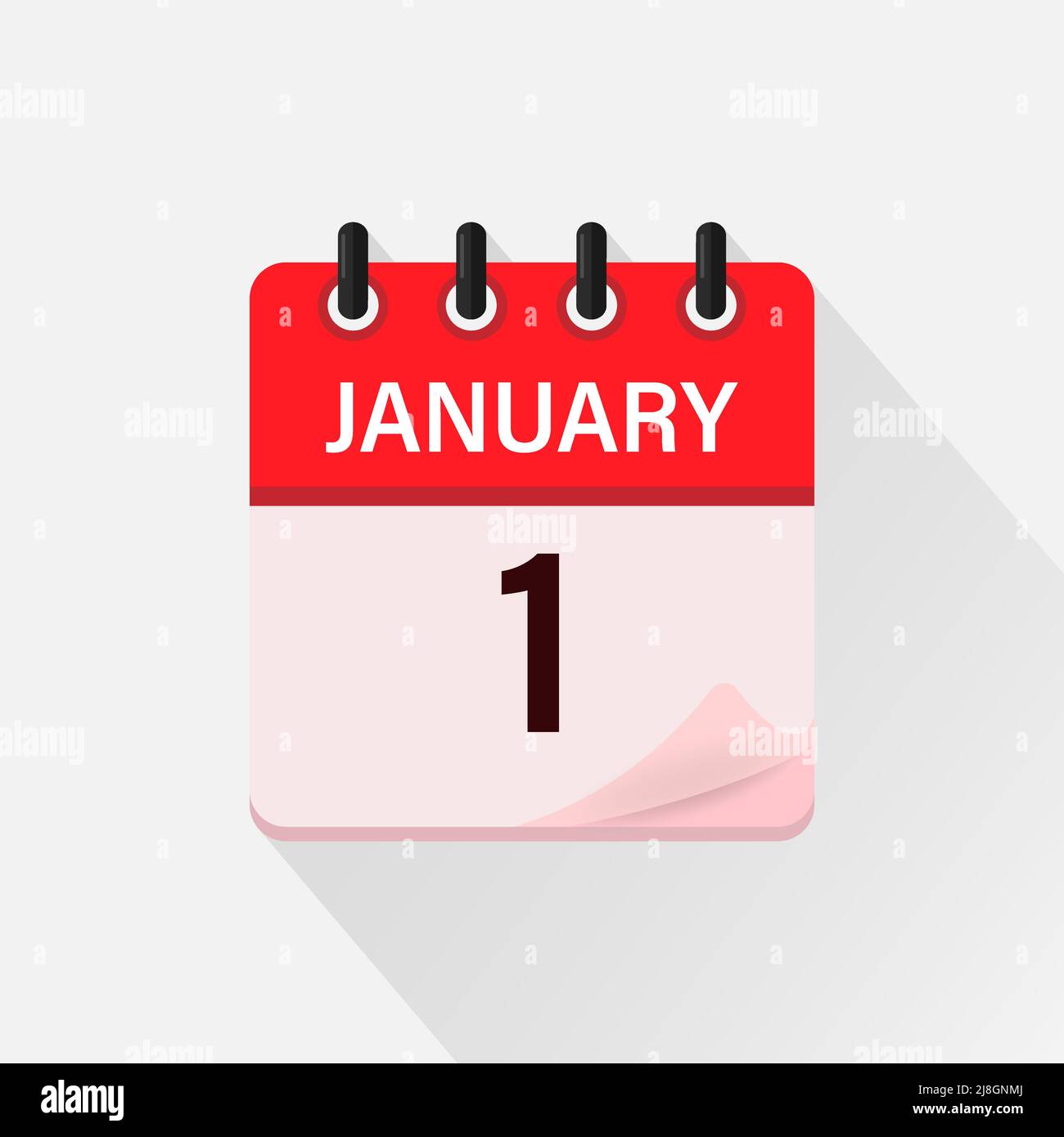 1 January. Calendar icon with shadow. Day, month. Flat vector ...