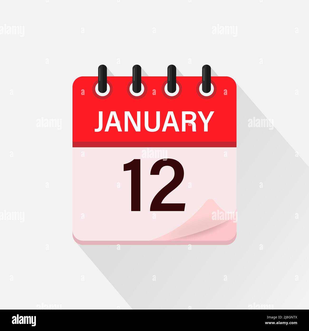 January 12 Calendar Icon With Shadow Day Month Flat Vector