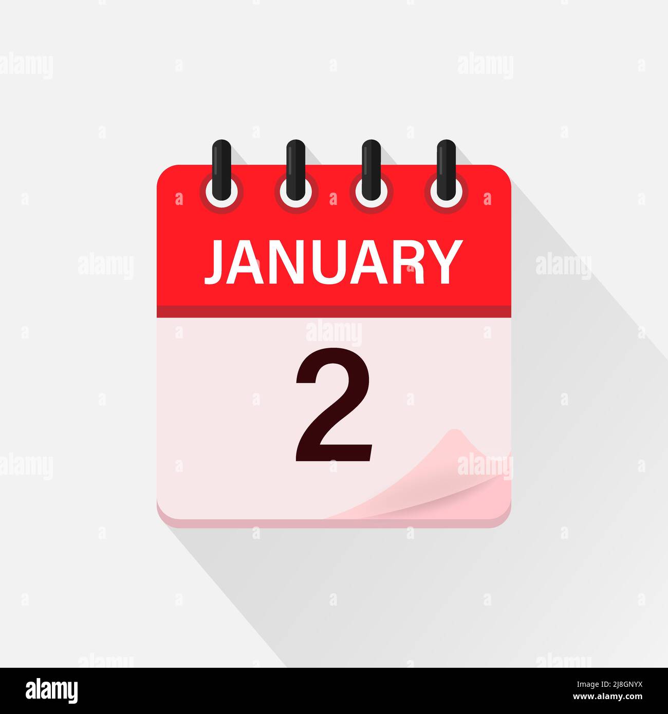 2 January. Calendar icon with shadow. Day, month. Flat vector ...