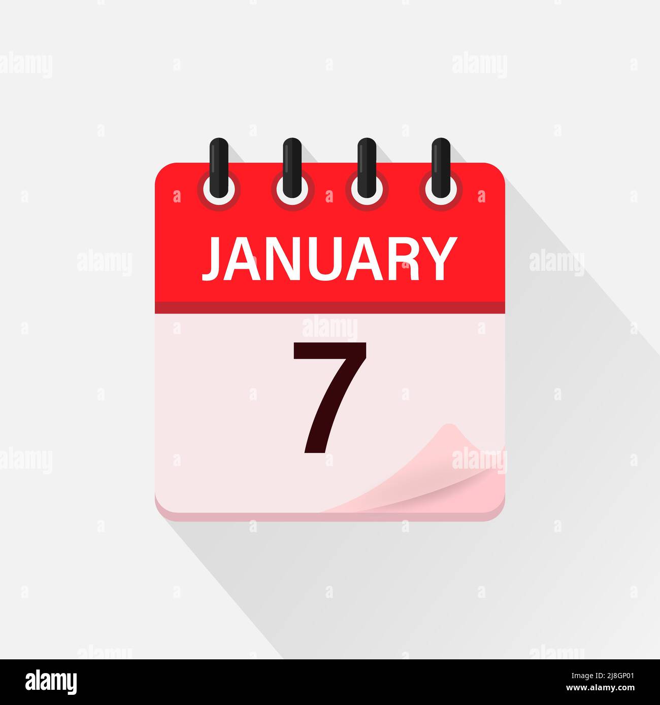 January 7, Calendar icon with shadow. Day, month. Flat vector ...
