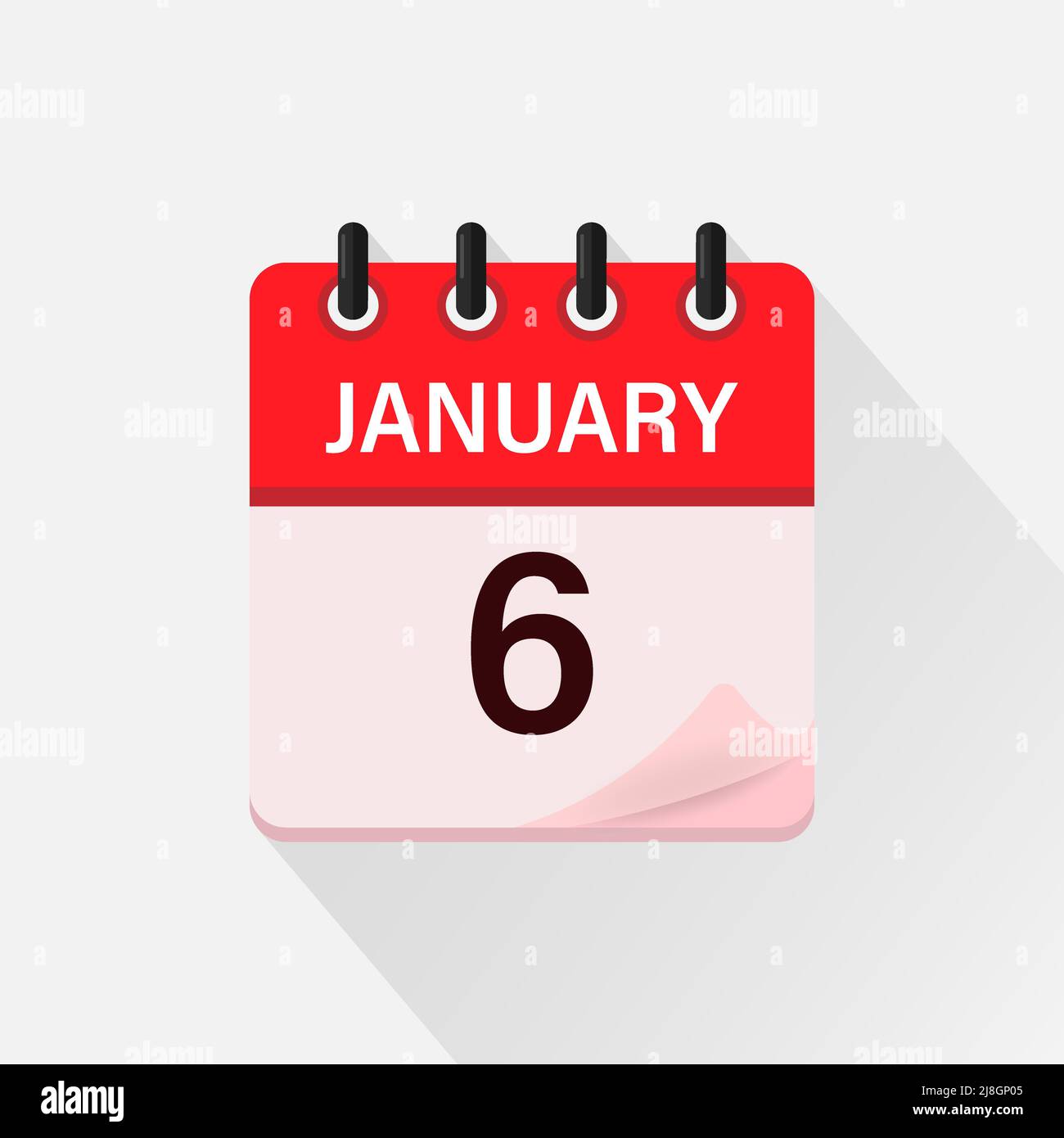 6 January. Calendar icon with shadow. Day, month. Flat vector ...
