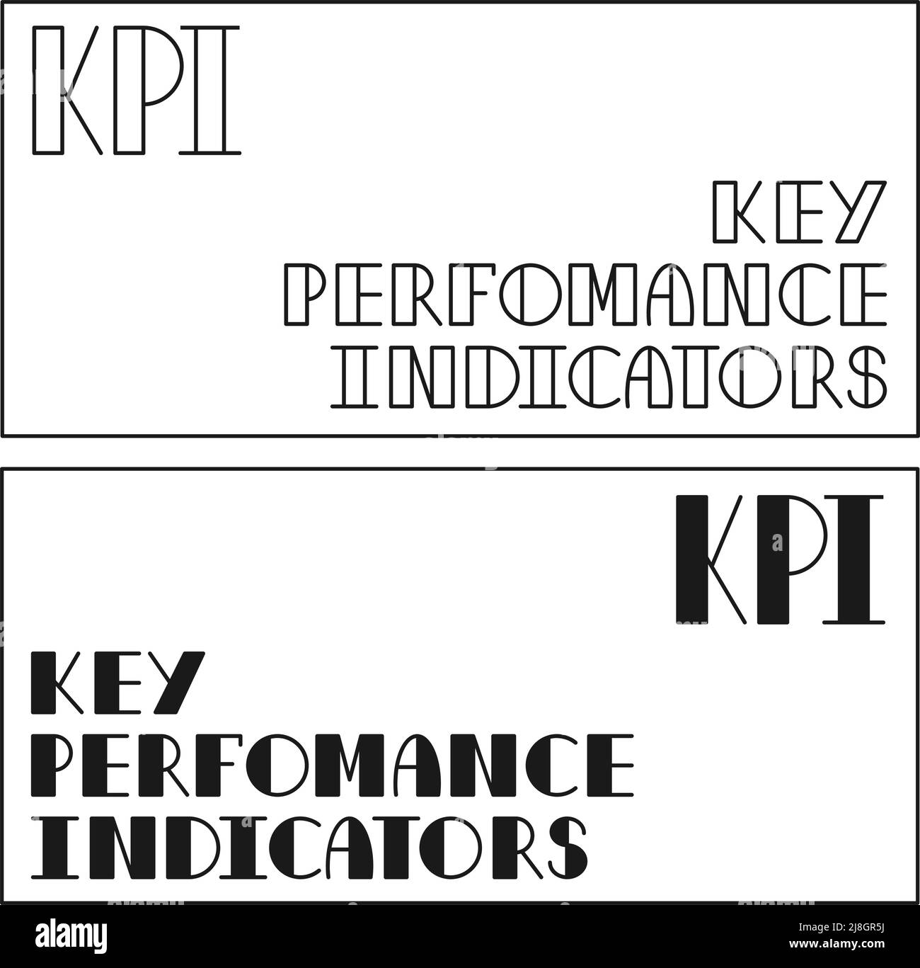 Black and white rey performance indicators lettering. KPI concept cards ...