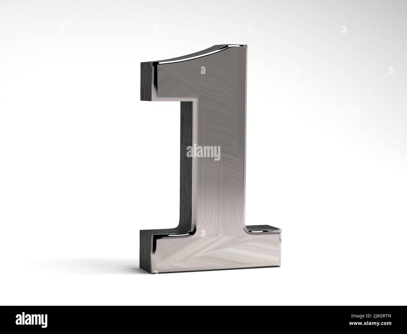 Metallic number one on a white background. Steel figure carved. 3D ...