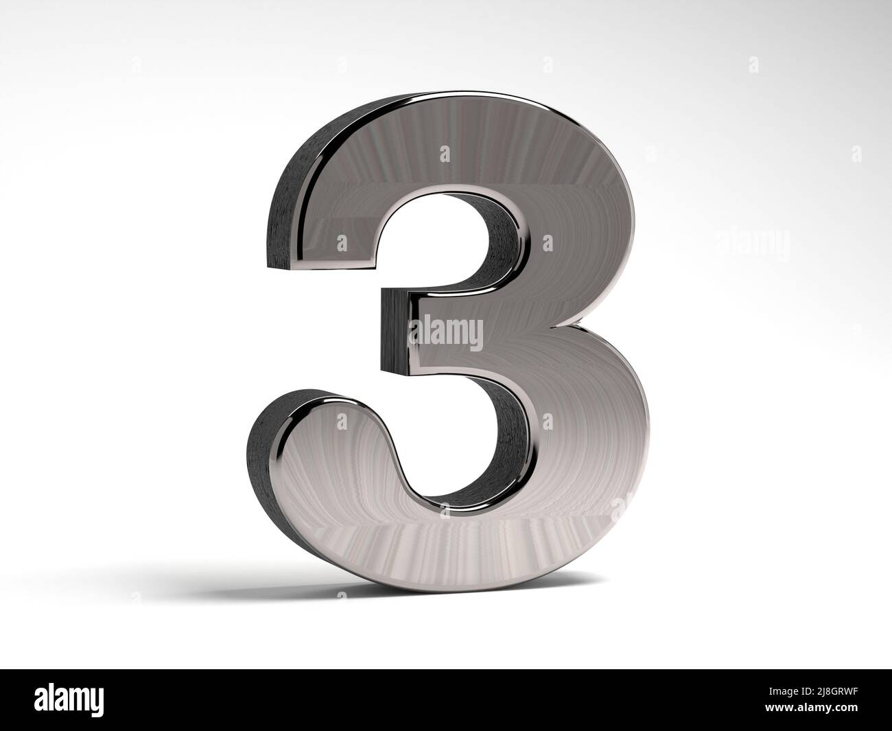Number three made of steel on a white background. Metal volumetric ...