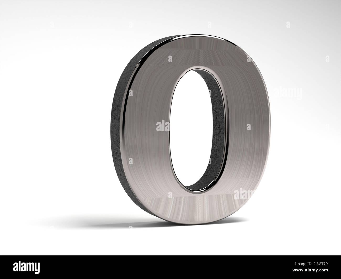 Number zero made of steel on a white background. Metal volumetric ...