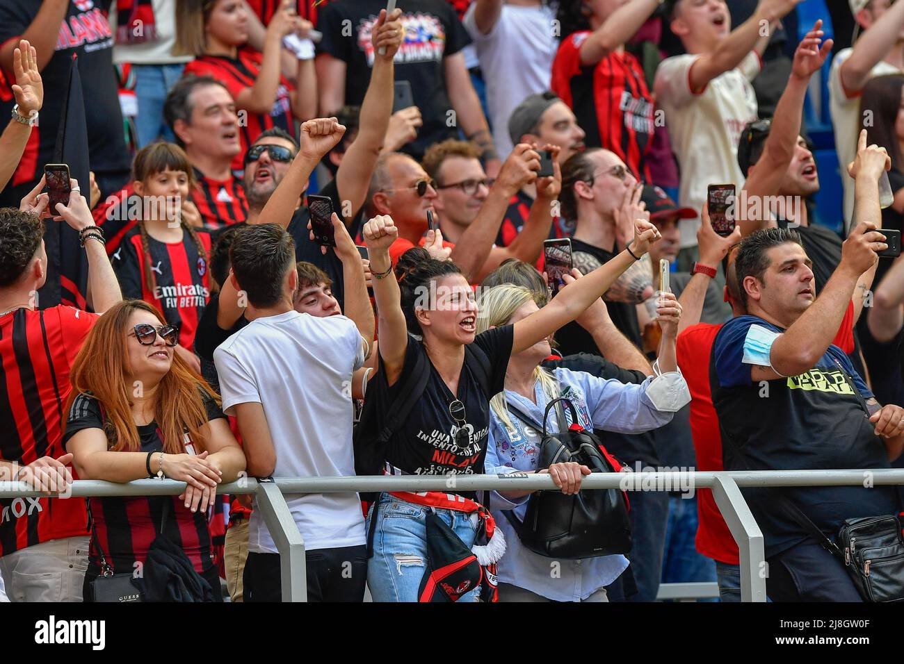Milano, Italy. 15th May, 2022. Football fans of AC Milan seen on the ...